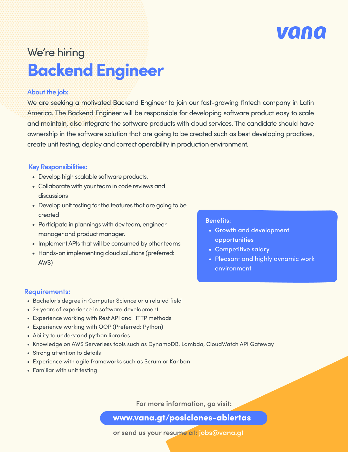 Vana - Posiciones abiertas